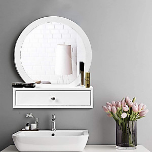 Byroce Vanity Mirror, Space-Saving Wall Mounted & Table Placed Makeup Vanity Mirror, Floating Vanity Shelves with 2 Removable Drawers for Hallway, Sink, Bathroom (White)