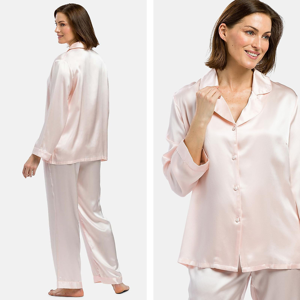Fishers Finery Women's 100% Pure Mulberry Silk Long Pajama Set with Gift Box - Luxury Loungewear (Pink, M)