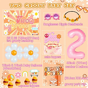 Two Groovy Party Decorations, Two Groovy Birthday Decorations, Groovy Balloon Arch, Backdrop, Two Groovy Cake Topper for Hippie Second Birthday Party Decorations, Girl’s 2nd Birthday
