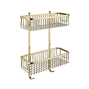 IRDFWH Bathroom Double Shelf Storage Rack Stainless Steel Brushed Gold Bathroom Shower Gel Shampoo Rack