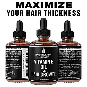 Vitamin E Oil For Hair. Hair Growth Serum For Hair Thickening + Moisturizing. Vegan Hair Growth Oil Scalp Treatment For Women, Men with Dry, Frizzy, Weak Hair and Hair Loss. Unscented Liquid 1oz