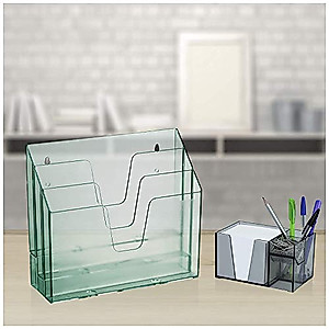 Acrimet Horizontal Triple File Folder Holder Organizer (Clear Green Color)