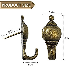Svaitend 20 Pcs Zinc Alloy Pushpin Hook Hanger Reusable Hanging Hooks (Bronze)