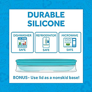 Re-Play -Made in USA - 5 Piece Toddler Feeding Set Flat Plate, Silicone Storage Lid, Utensils - Made from Environmentally Friendly Recycled Milk Jugs - Aqua
