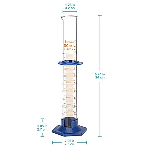 stonylab Graduated Cylinder, Laboratory Borosilicate Glass Graduated Measuring Cylinder with Plastic Hexagonal Base and Protective Collar, 100 ml