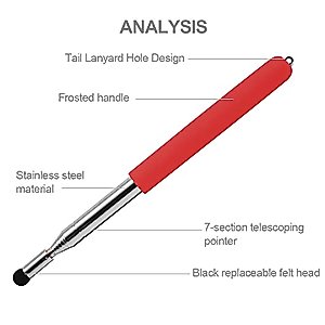 Telescopic Teachers Pointer, Teaching Pointer Sticks, Retractable Classroom Whiteboard Extendable Handheld Pointer for Teachers, Guides, Coach