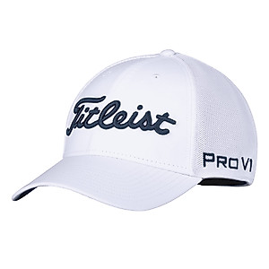 Titleist Men's Tour Sports Mesh Golf Hat, White/Navy, Large-X-Large US