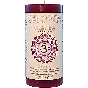 Crystal Journey 3"x6" Pillar Chakra Candles Bundle of 3 (Heart Chakra, Crown Chakra, Third Eye Chakra) - Handcrafted with Lead-Free Material