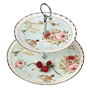 Cake Stand Afternoon Tea Snack Rack Pastry Dessert Rack Ceramic Cake Rack Double Tray Home Snack Tray Retro Fruit Tray Shop Party Cake Holder