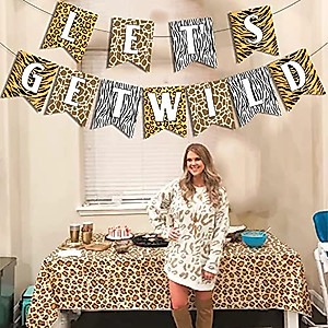 Let's Get Wild Banner Cheetah Print Banner Leopard Hang Garland for Jungle Safari Animal Birthday Bachelorette Party Decorations