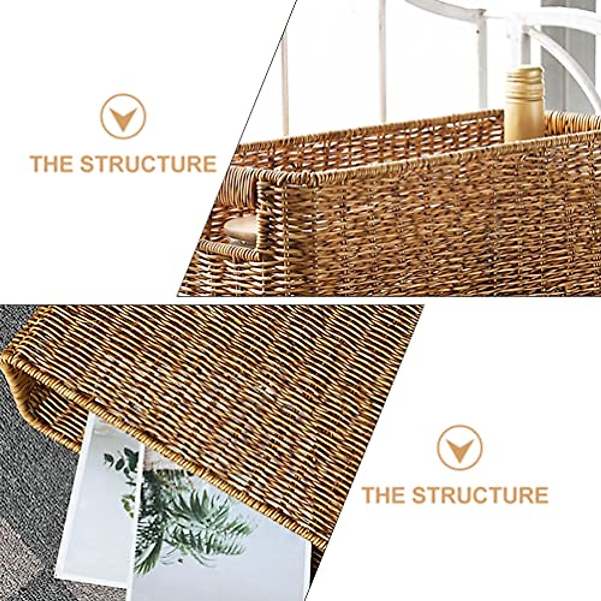 Zerodeko Woven Storage Bin Rattan Woven Basket Rectangular Storage Bin Wicker Basket with Handle Japanese Style Basket Organizer for Magazine Book Newspaper Sundries Rattan Magazine Holder