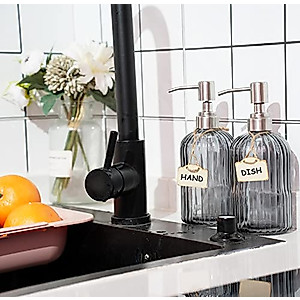 Funly mee 2-Pack 17 OZ Kitchen Dish Soap Bottle, Bathroom Hand Soap Dispenser with 304 Rustproof Stainless Steel Pump, Refillable Liquid Glass Soap Dispenser (Grey-2pack)