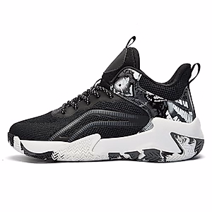 Slow Man High Top Men's Basketball Shoes Breathable Non-Slip Outdoor Running Shoes Cushioned Fitness Shoes Gym White/Black