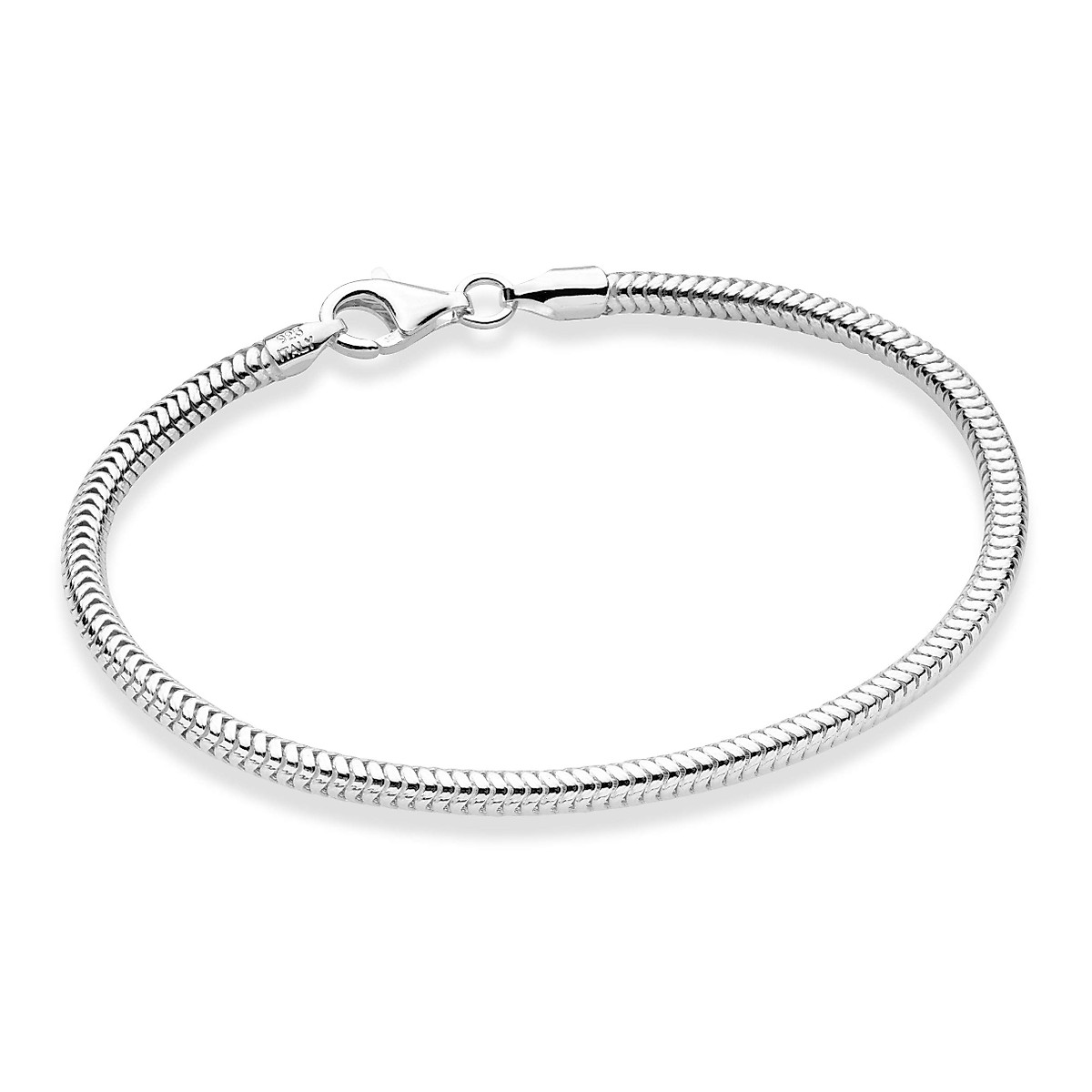 Miabella Solid 925 Sterling Silver Italian 3mm Snake Chain Bracelet for Women Men, Charm Bracelet, Made in Italy (Length 6.5 Inches (X-Small))