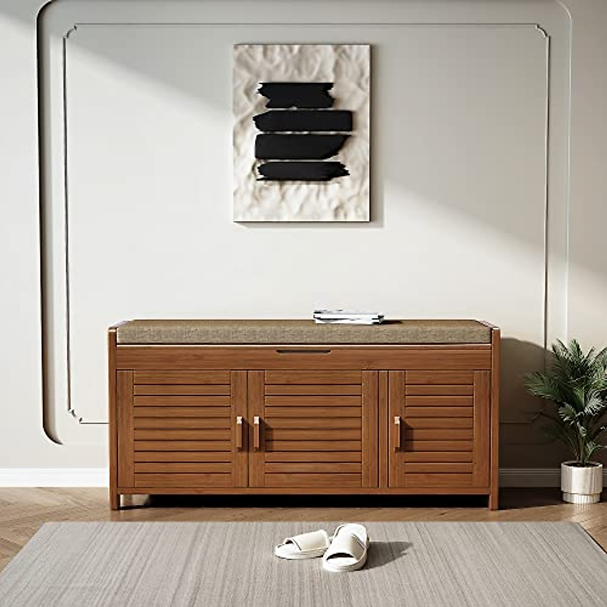 Wilk WILK Shoe Storage and Shoe Cabinet Shoe Bench Entry Locker Hallway Living Room with Hidden Storage Brown 38.5(L) x 14.4(W) x 19.7(H)