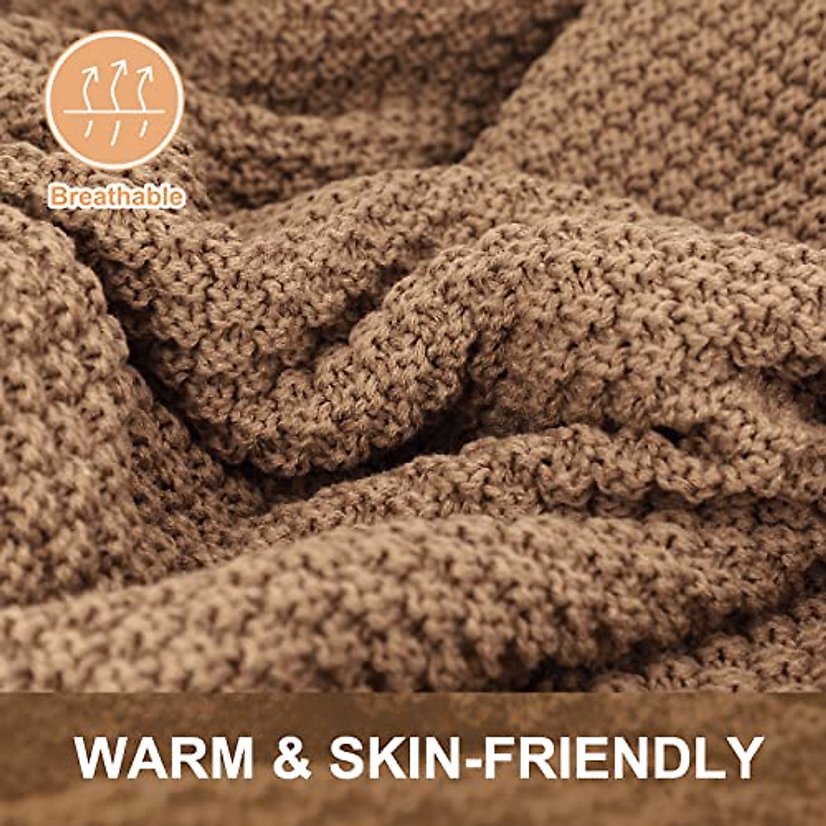 Throw Blanket for Couch, Knit Throw Blanket with Tassels, Skin Friendly, Ventilated and Breathable, Super Soft Warm Decorative Blanket for Bed, Sofa and Living Room