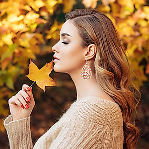 16 Pairs Fall Faux Leather Teardrop Earrings Plaid Pumpkin Sunflower Maple Leaves Autumn Jewelry Thanksgiving Accessory for Women