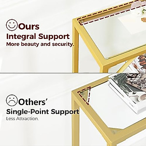 MAHANCRIS Slim Console Table, 27" Narrow Behind Sofa Table, Tempered Glass Entryway Table with Metal Frame, Adjustable Feet, Industrial Style, for Entrance, Living Room, Hallway, Glod CTJ68B01