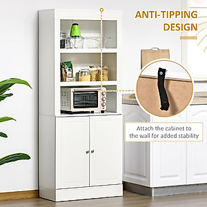 HOMCOM 72" Kitchen Buffet with Hutch, Kitchen Pantry Cupboard with 2 Door Cabinet, and 2 Adjustable Shelves, White