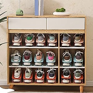 Qinlorgo Shoe Slots Organizer, Space Saving Shoe Stacker Double Layer Practical Handy for Home for Apartment (Orange)