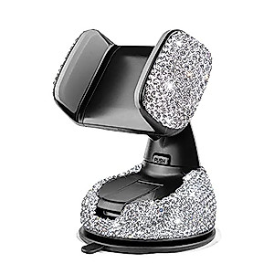 Dashboard Phone Holder Bling Phone Mount for Car,Car phone holder Mount with One More Air Vent Base,Phone Holder Car Accessories,Universal Car Phone Holder Mount for Windshield and Air Vent,Silver
