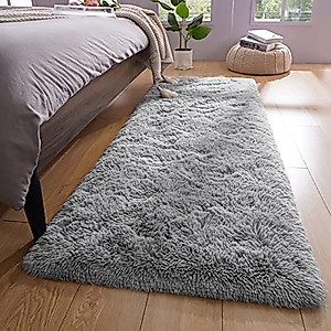 YJ.GWL Soft Runner Rugs for Bedroom Living Room Plush Fluffy Rug 2x6 Feet, Grey Shag Rug Carpet Non Shedding for Nursery Dorm, Fuzzy Bedside Rug Runner for Kids Boys Girls Room Home Decor