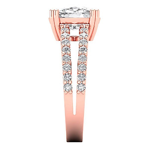 3.96 Ct Brilliant Cushion Cut Clear Simulated Diamond 14K Rose Gold Solitaire with Accents Engagement Anniversary Ring Size 8