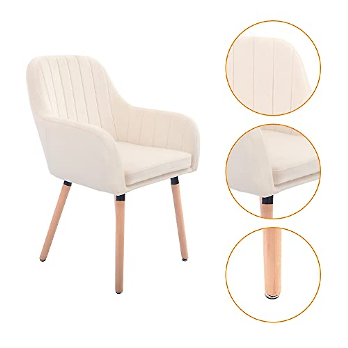 CangLong Mid-Century Modern Accent Chair with Wood Legs Armchair for Home Office Study Living Room Vanity Bedroom, Set of 1, Beige