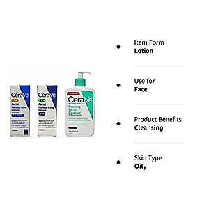 CeraVe Daily Skincare Facial Bundle - Foaming Facial Cleanser (16 oz), AM Facial Moisturizing Lotion with Sunscreen (3 oz), and PM Facial Moisturizing Lotion (3 oz)