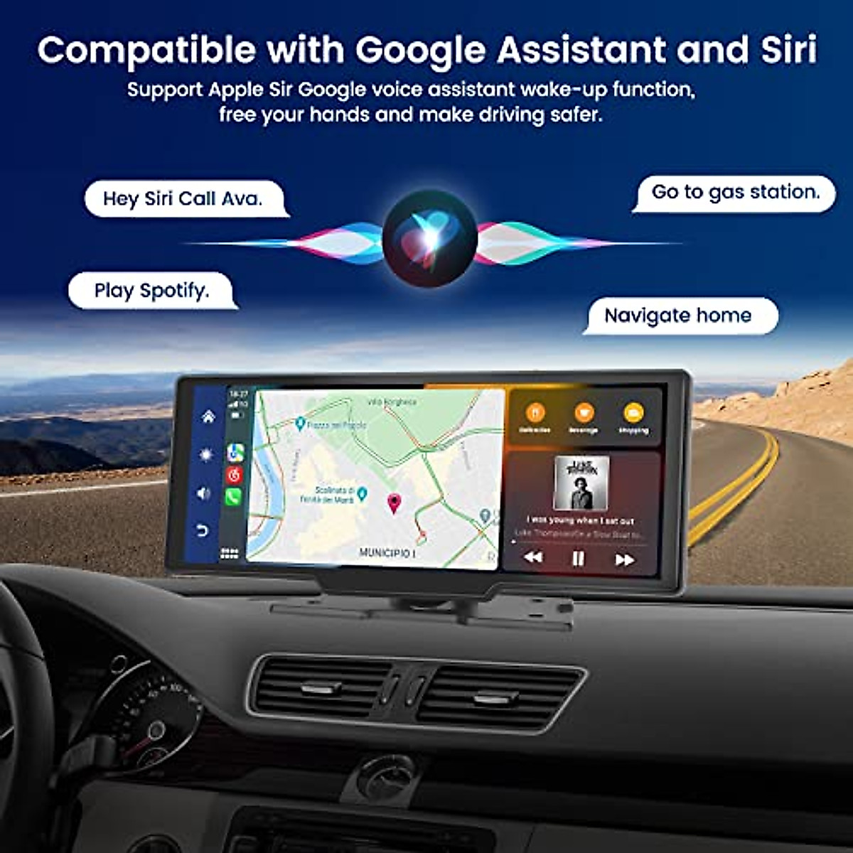 10.3 Inch Wireless Car Stereo Apple CarPlay with 1080P Backup Camera, Portable Wireless Android Auto Screen for Cars, Bluetooth Car Audio Receiver with AUX 64G TF Card