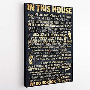 BATHROOM WALL ART DECOR,Art Deco Wall Art,Large Canvas Wall Art,In This House We Do Horror Movies,Halloween Movie Canvas,Wall Decor,Home Decor,8''x12'' Framed Modern Canvas Wall Art,