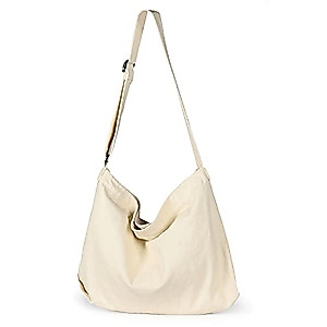 Sightor Canvas Hobo Bag, Shoulder Bag Canvas Crossbody Bag with Zipper and Adjustable Strap Handbag, Large Capacity Tote Bag for Women Men (Beige)