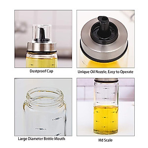 7 OZ Glass Olive Oil and Vinegar Dispenser, Mini Cruet Bottles for Kitchen, Short Liquid Condiment Container with Leak Proof Cap, Pour Spout, Scale Mark, Wide Caliber For Easy Clean (200ml with cover)