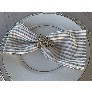Linen Napkins – 100% French Flax – Stonewashed Pure Linen Cloth Napkins – Mitered Corners – Set of 4 (Gray/White Stripe)