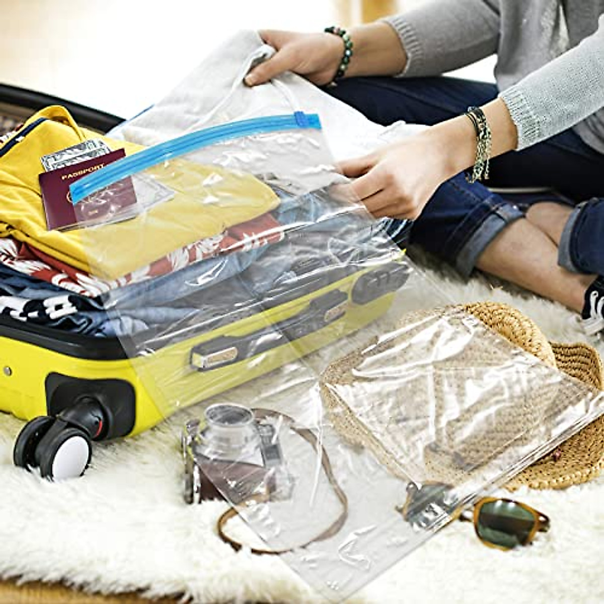 Veemoon Compression Bags 10pcs Travel Space Saver Bags Vacuum Storage Bags Roll-up Sealer Bags No Vacuum Pump Needed for Clothes Bedding Luggage Packing