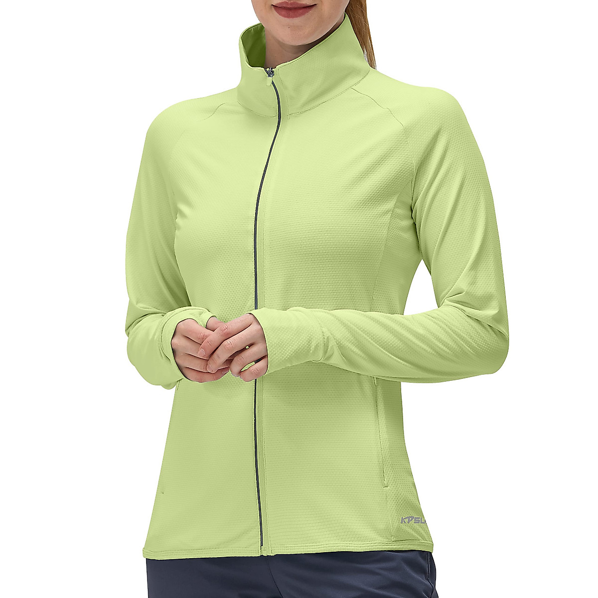 Women's UPF 50+ UV Sun Protection Clothing Long Sleeve Athletic Hiking Shirts Lightweight SPF Zip Up Outdoor Jacket(Green,XL)