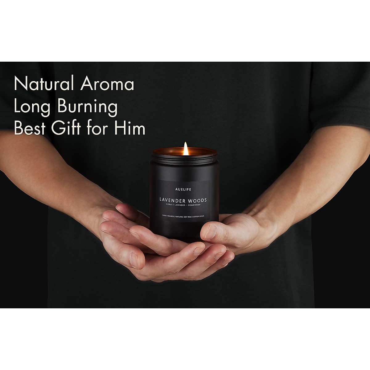 Scented Candles for Men | Lavender & Wood Scented Candle - Candle for Men, Men Candles for Home Scented, Candle Gifts for Him/Friend, Aromatherapy Candle in Black Jar