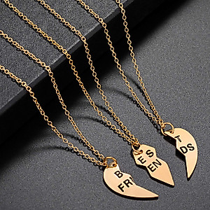 LUX ACCESSORIES Gold Tone Best Friends BFF Broken Heart Necklace Set (3pc)