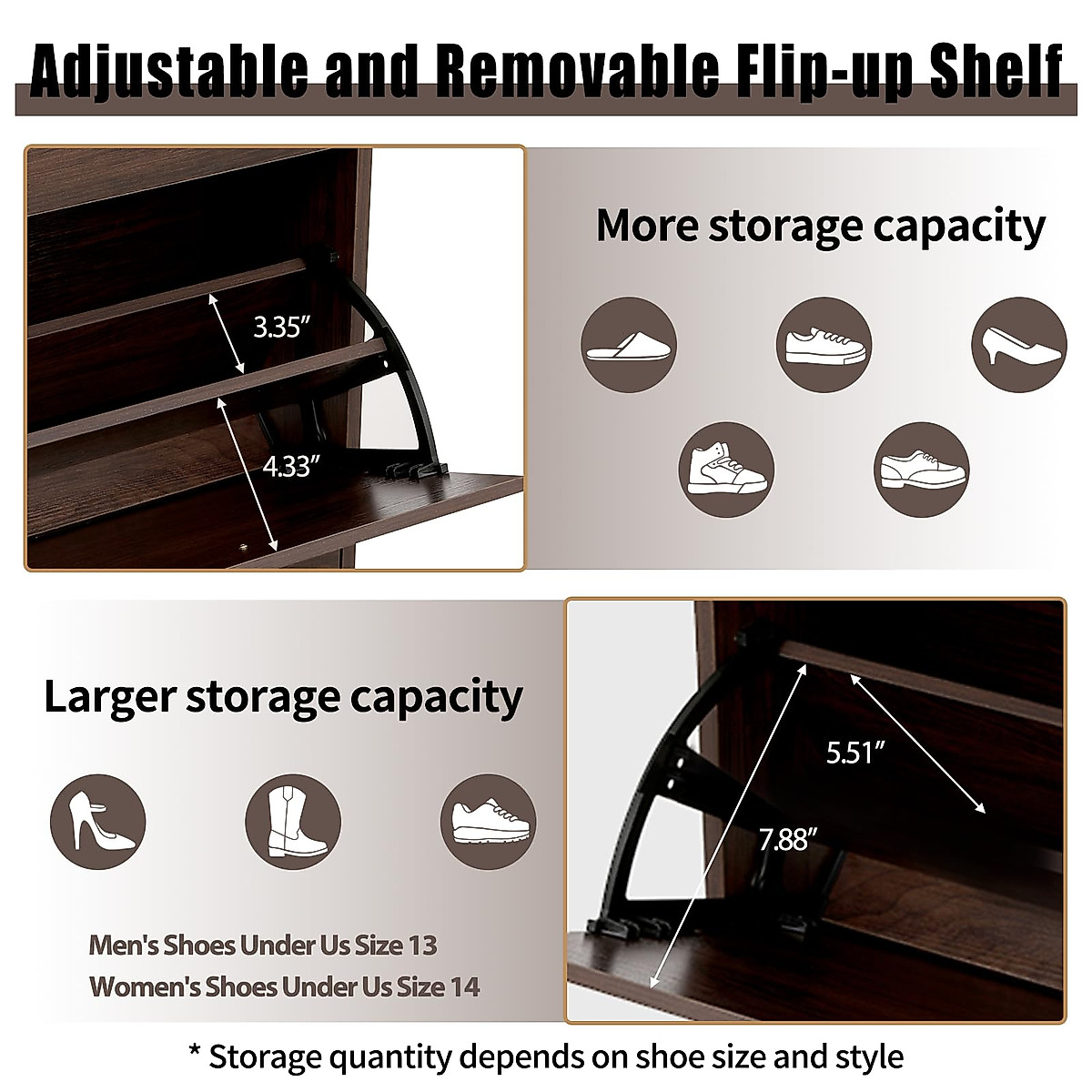 KUMIUNION Shoe Storage Cabinet with 3 Flip Drawers, Freestanding Storage Racks for Entryway Hidden Narrow Shoe Organizers Perfect for Heels, Boots, Slippers, Walnut Brown