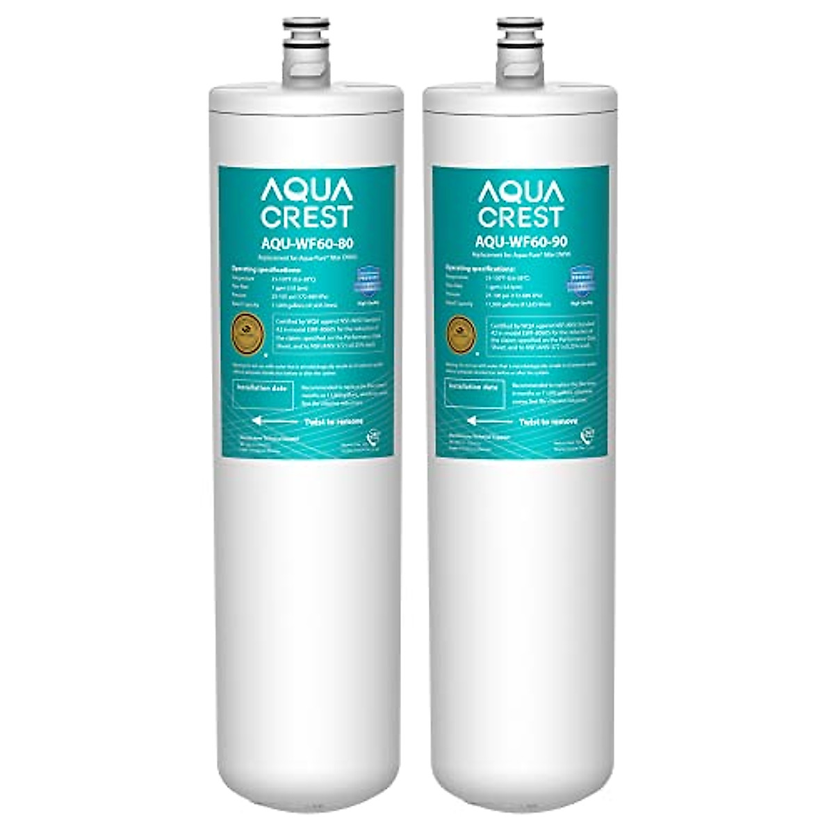 AQUA CREST DW80/90 Under Sink Water Filter, Replacement for Aqua-Pure AP-DW80/90, AP-DWS1000, Kohler K-201-NA, Kohler K-202-NA (Pack of 2), Model No. WF60-80/90