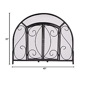 Uniflame Single Panel Black Wrought Iron Ornate Fireplace Screen with Doors
