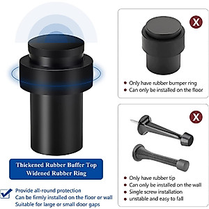 KOLAKO Door Stopper Cylindrical Floor Door Stop Black Rubber Door Stoppers Brushed Modern Decorative Heavy Duty Solid Doorstop Bumper Wedge Wall Protector 2.5Inch 4 Pack