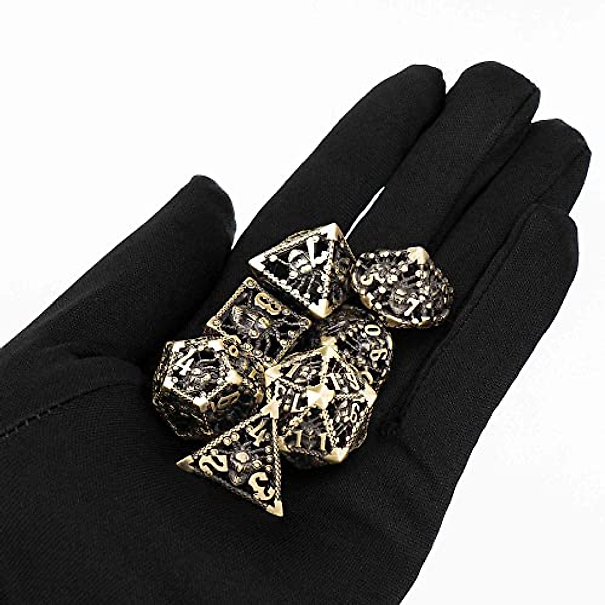 LANSAI Metal DND Hollow Polyhedral Beholder Dice Set D&D Suitable for Dungeons and Dragons Role Playing Games(Bronze)