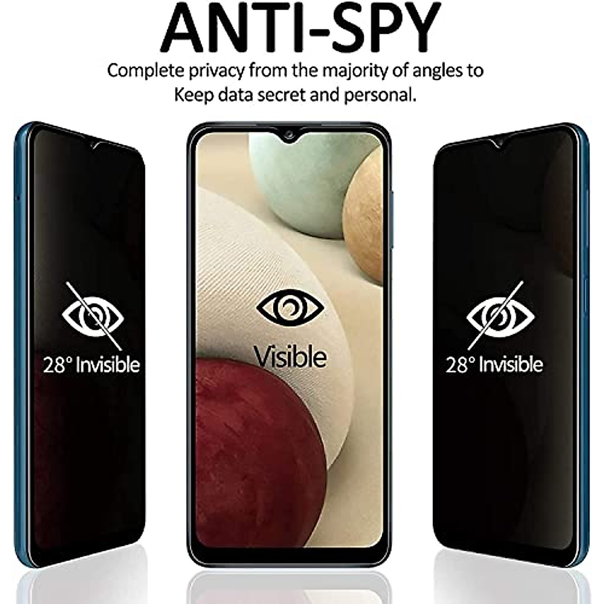 YWXTW Privacy Screen Protector for Samsung Galaxy A12/A13/A13 LTE/A32 5G/A03S/A02S, Upgraded Anti Spy Anti Peeping Tempered Glass Screen Protector Compatible with Galaxy A12/A13/A32 5G/A03S/A02S, 2-Pack (Black)