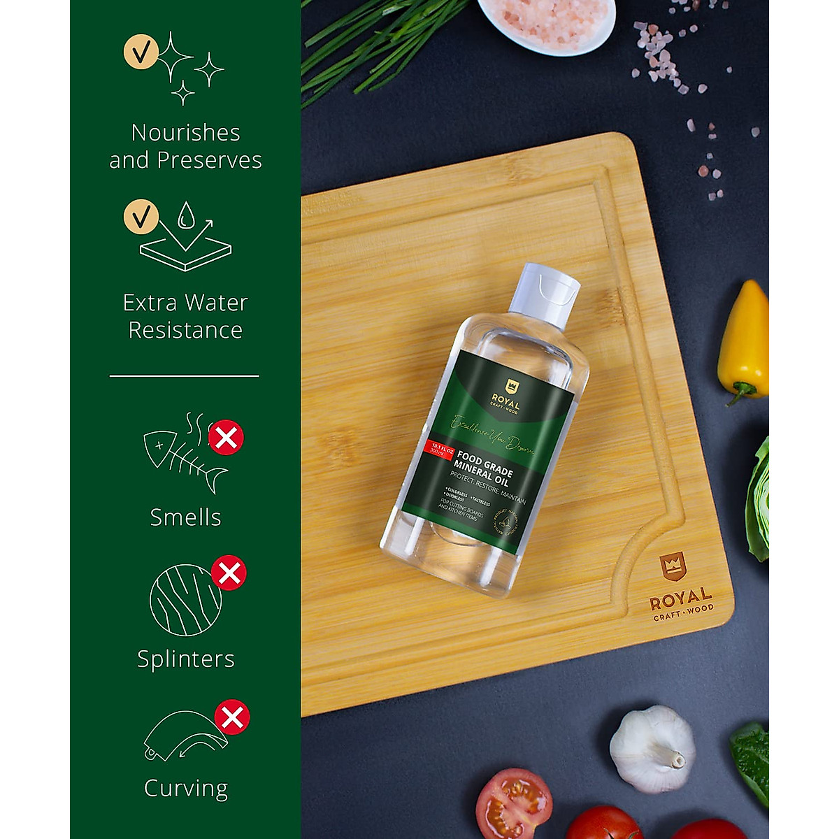 ROYAL CRAFT WOOD Food Grade Mineral Oil for Bamboo and Wooden Cutting Boards and Kitchen Utensils & Supplies, Premium Grade Nourishing Cutting Board Oil Cleanser 10.1 Fl Oz
