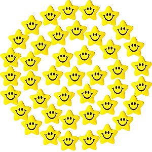 48 Pieces Star Stress Balls for Kids Star Mini Foam Ball Smile Face Stress Ball Bulk Relief Star Toys for School Carnival, Reward Student Prizes, Party Bag Fillers(Yellow)