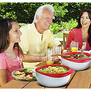 Pinnacle Insulated Casserole Dish with Lid 3 pc. Set 2.6/1.5/1 qt. Hot Pot Food Warmer/Cooler –Thermal Soup/Salad Serving Bowl- Stainless Steel Hot Food Container–Best Gift Set for Moms –Holidays Red