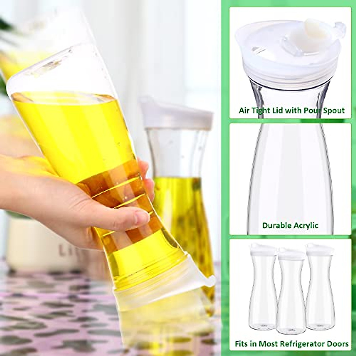 12 Pieces Water Carafes with Lid 20 oz Plastic Juice Container Pitcher Clear Narrow Neck Drink Carafes Mimosa Bar Beverage Pitcher for Outdoors Beach Picnic Parties Tea Milk Lemonade Wine
