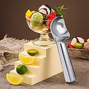 Large Ice Cream Scoop 7 inches Nonstick Anti-Freeze Ice Cream Scooper Professional Icecream Scoop Spoon Kitchen Tool Aluminum Design for Gelato, Cookie Dough, Sorbet, Bright Silver