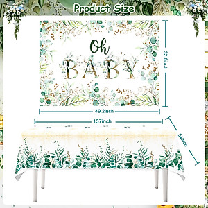 Sage Green Baby Shower Decorations, Neutral Baby Shower Party Decorations for Boy Girl with Oh Baby Backdrop, Tablecloth, Cake Topper, Balloon Garland, Dots Banner for Woodland Safari Gender Decor